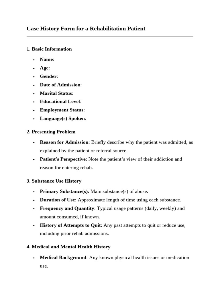 Case History Form For A Rehabilitation Patient | PDF | Drug ...