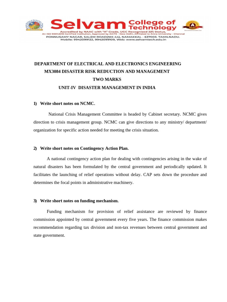 DM UNIT IV Two Marks | PDF | Emergency Management | Incident Command System