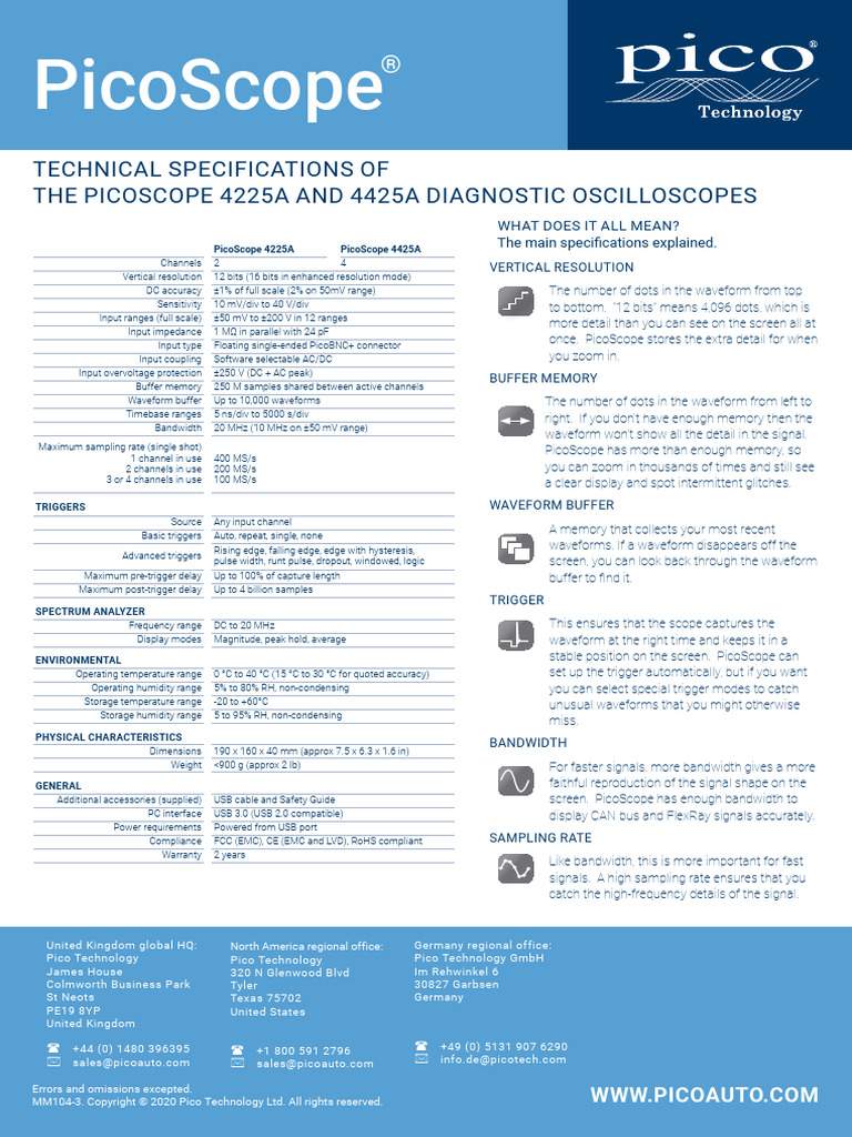 PicoScope 4225A 4425A Datasheet English | PDF | Electronics ...