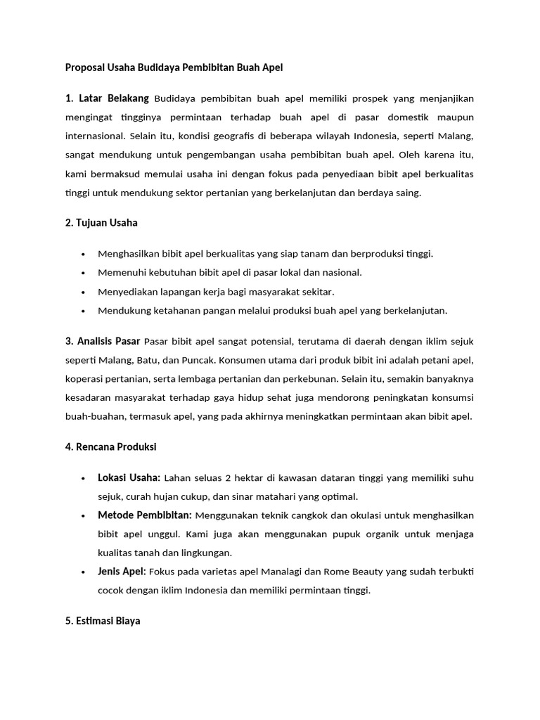 Proposal Usaha Budidaya Pembibitan Buah Apel | PDF
