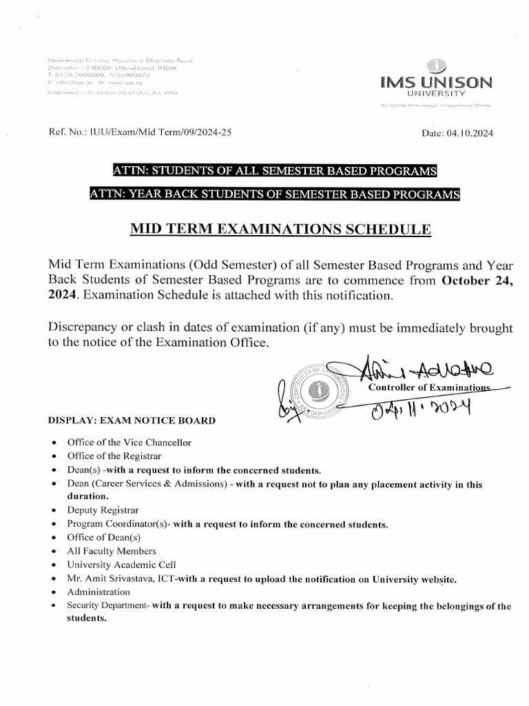 Mid Term Exam Schedule | PDF