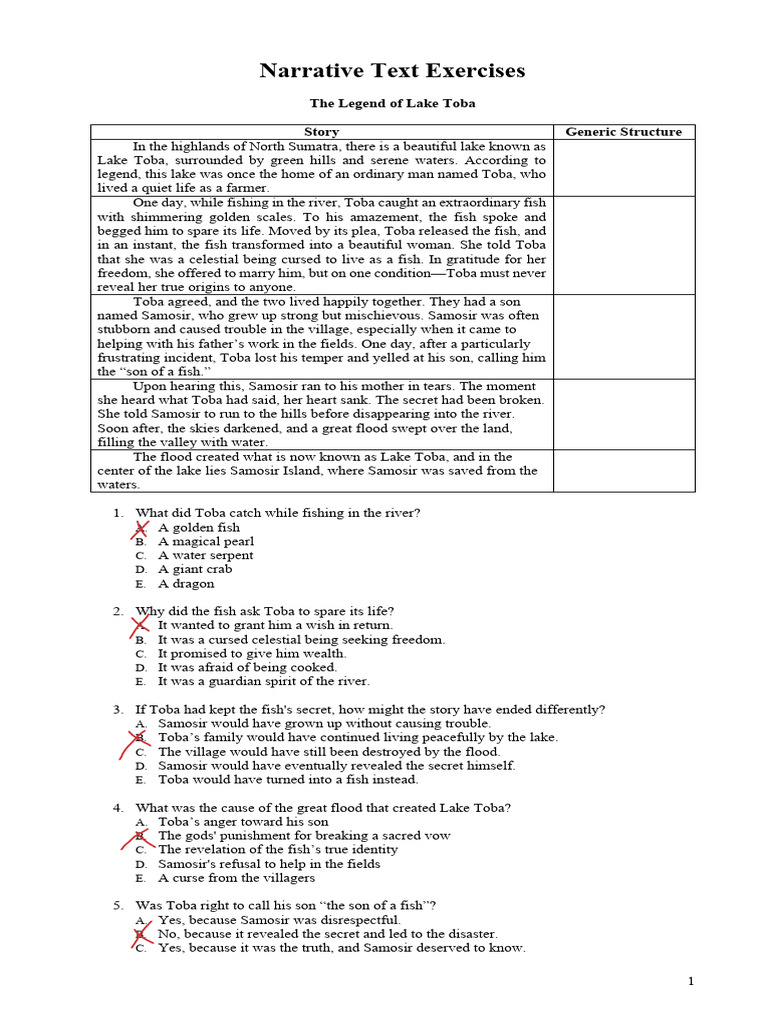 Narrative Text Exercises 2 (Answered) | PDF | Travel