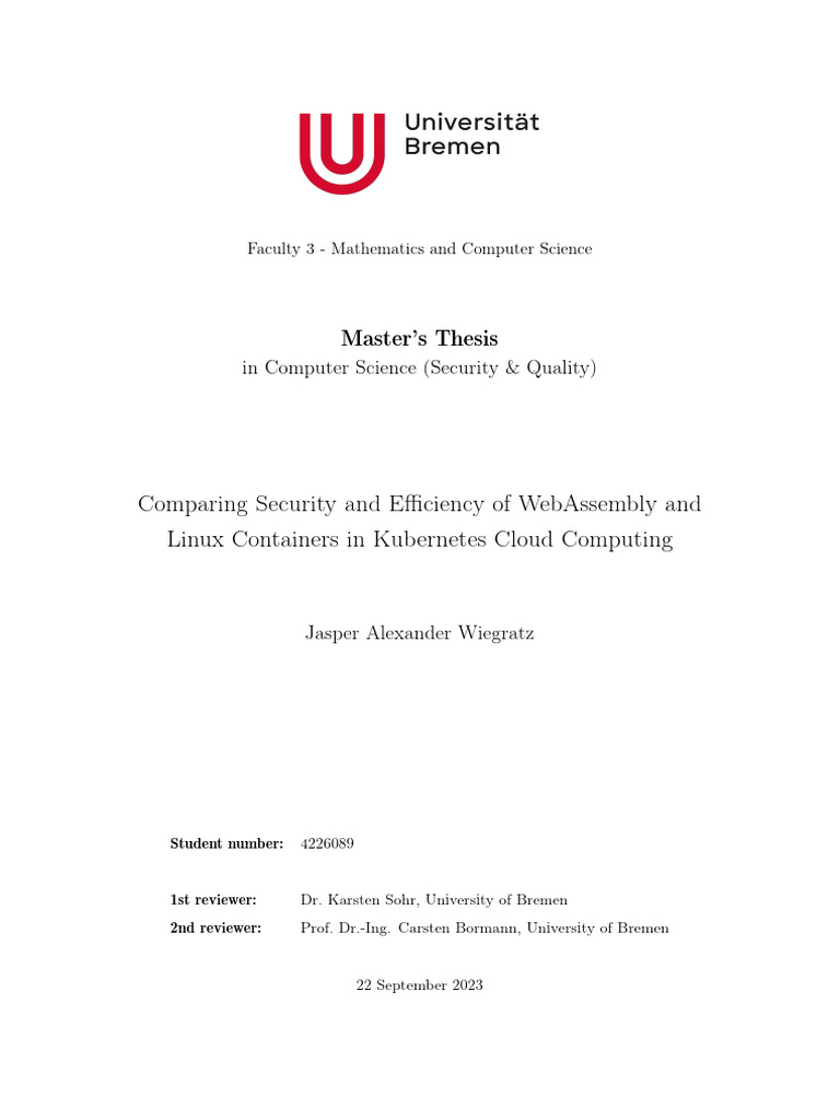 Master'S Thesis: Comparing Security and Efficiency of Webassembly and Linux Containers in ...