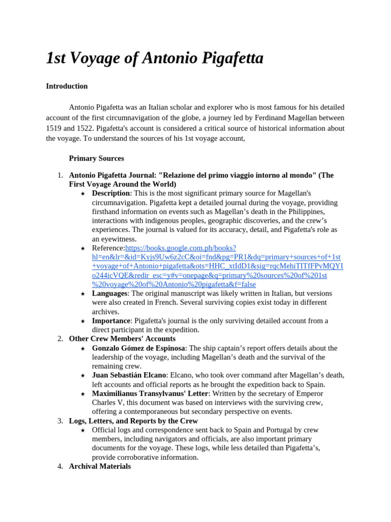 Pigafetta's Voyage Journal Insights | PDF