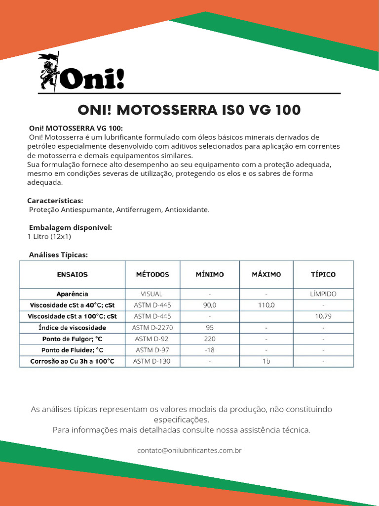 Ficha Tecnica Motosserra Oni PDF | PDF