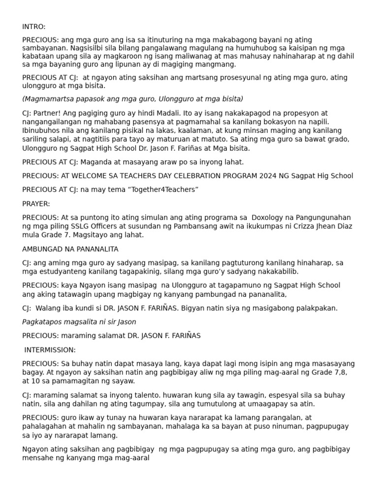 Script For Teachers' Day | PDF