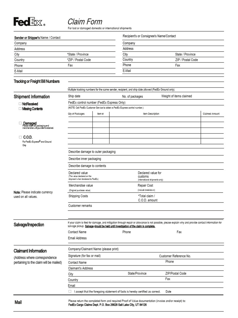 Claim-Form Usa | PDF | Cargo | Mail