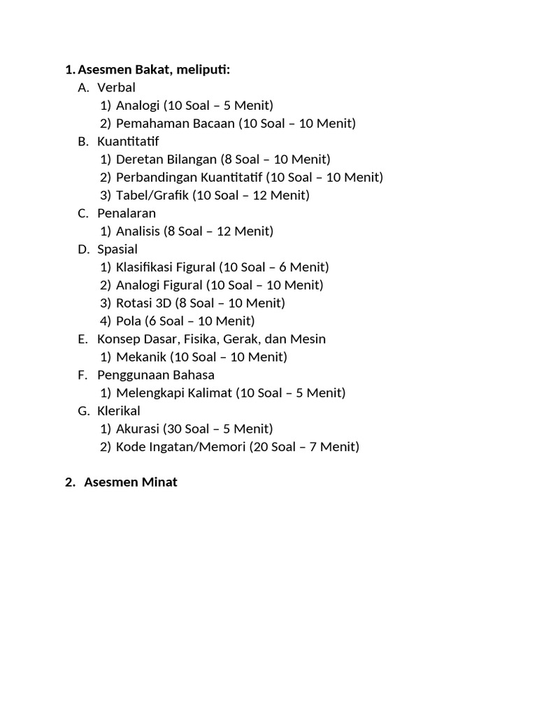 Jenis Soal Asesmen Bakat-Minat | PDF