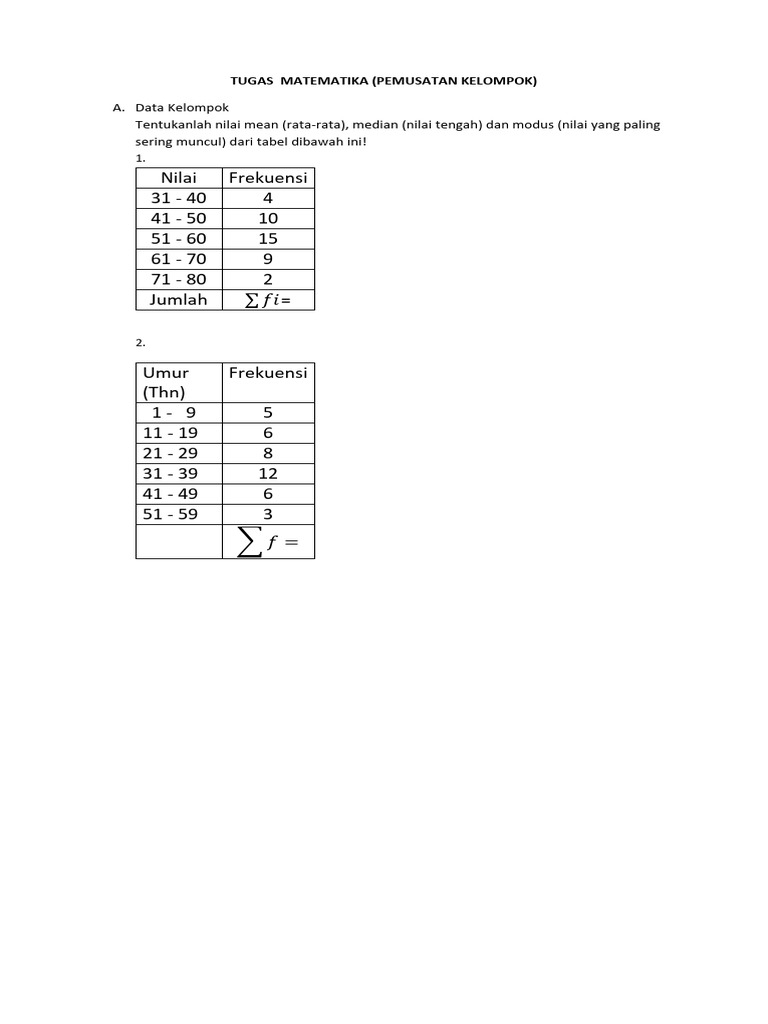 Tugas MTK Kls Xii Otkp 5,6,7 (Mean, Median, Modus Data Kelompok) | PDF