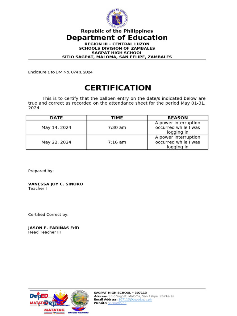 DTR Certification Template | PDF