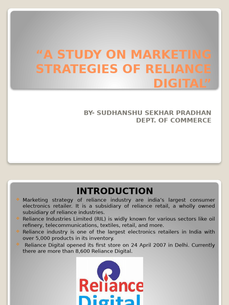 A Study On Marketing Strategies of Reliance | PDF | Marketing | Economies
