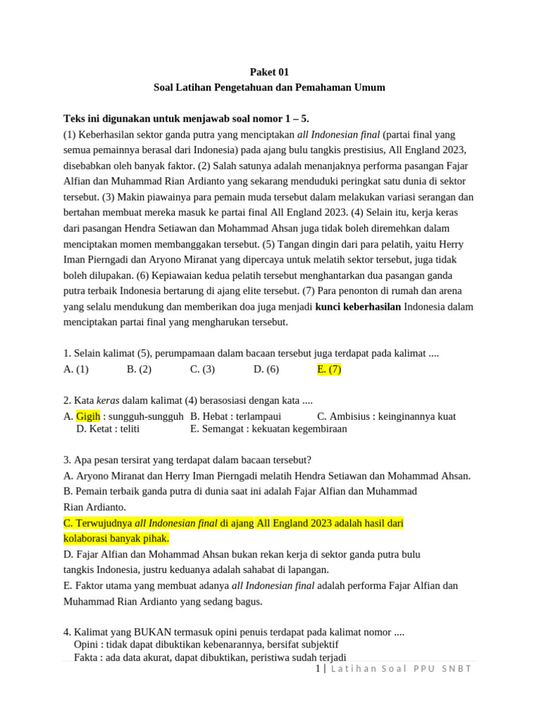 Soal - PPU-Paket-1 No 1-5 | PDF