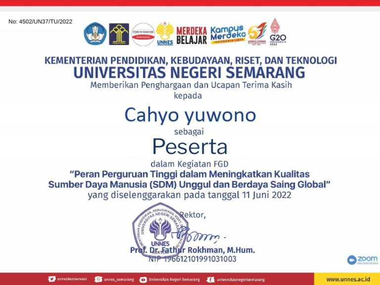 Sertifikat A.N Cahyo Yuwono | PDF