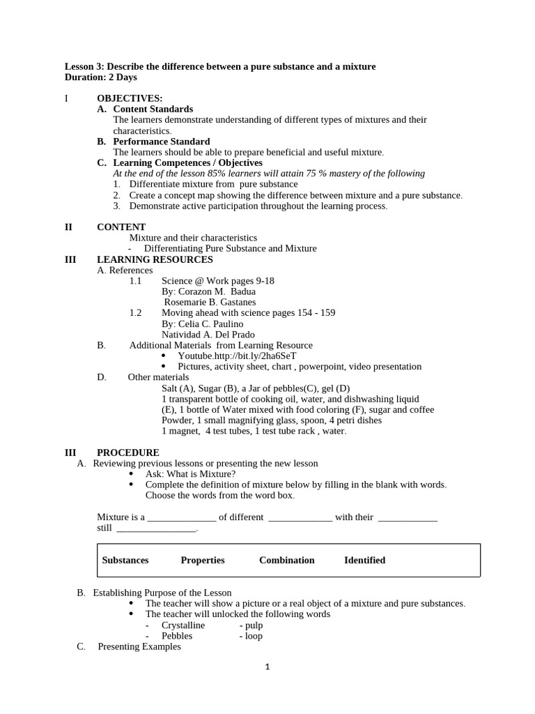1st Quarter Lesson 3 Describe The Difference Between A Pure Substance ...