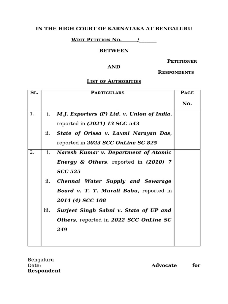 List of Authorities - Format | PDF