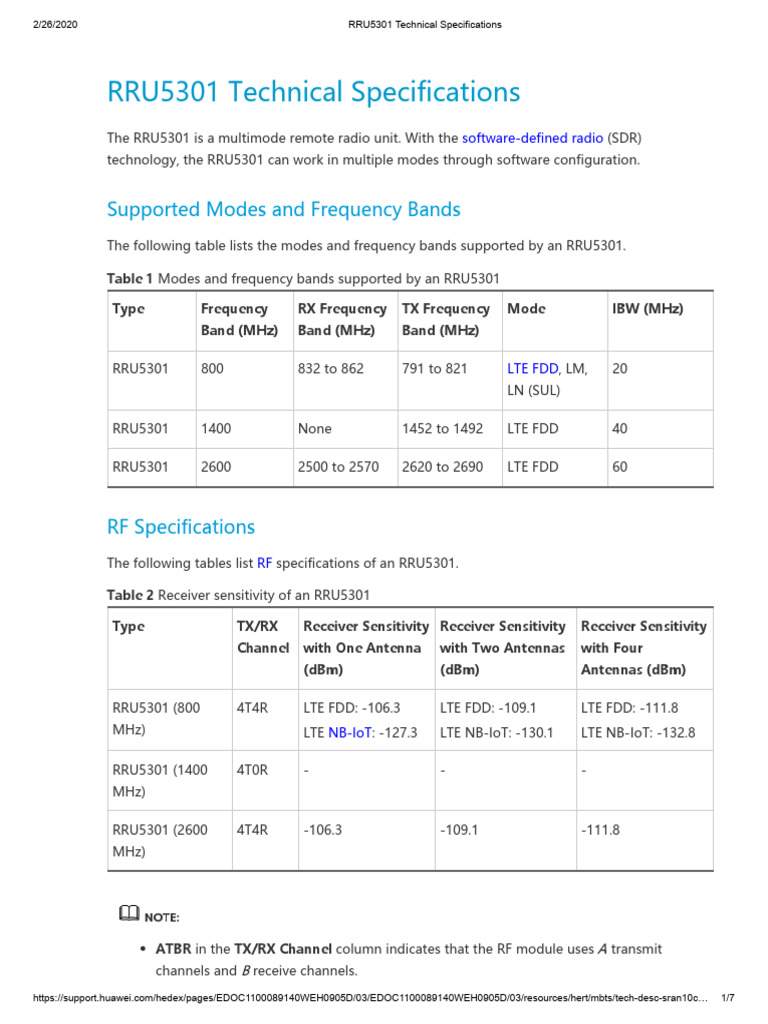 RRU5301 Remote Radio Unit Specs | PDF | Lte (Telecommunication ...
