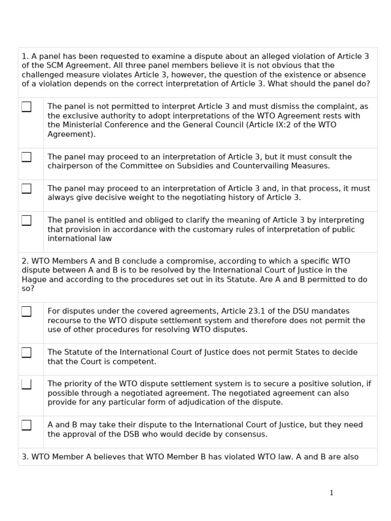 DSU - Multieperchoice Questions | PDF | World Trade Organization ...
