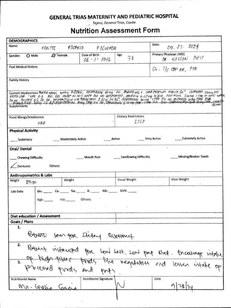 X Nutrition Assessment Form 1-2 | PDF | Medicine | Health Sciences