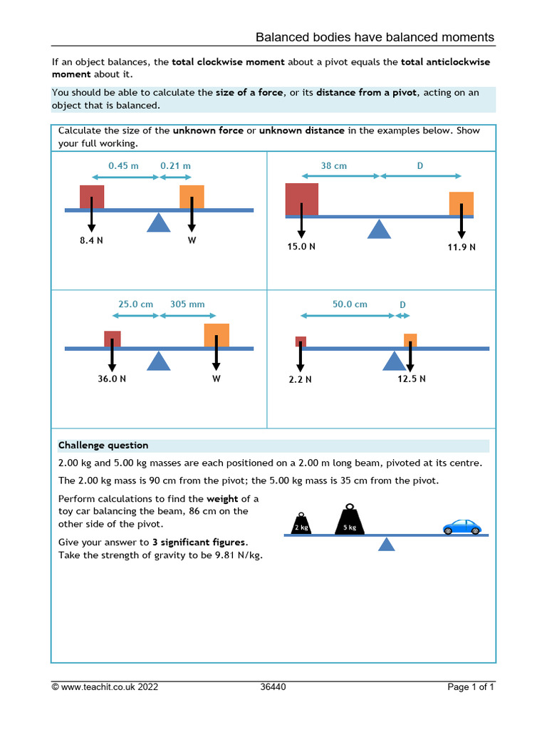 Calculate Forces for Balanced Moments | PDF