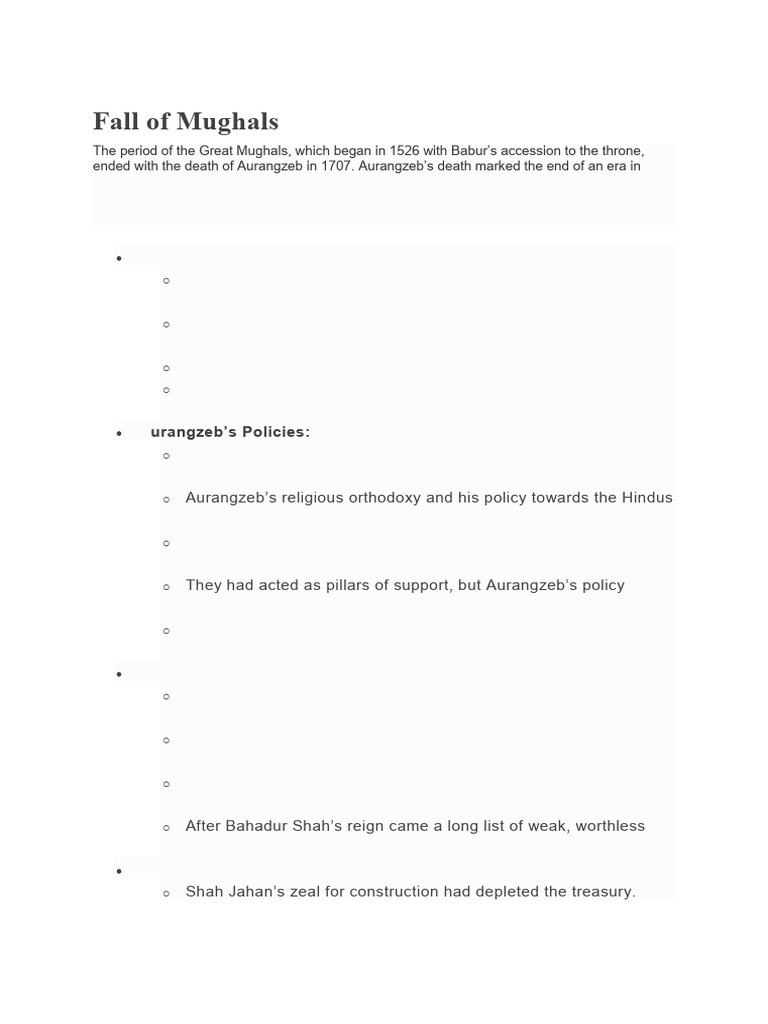 Fall of Mughals | PDF | Mughal Empire | South Asia