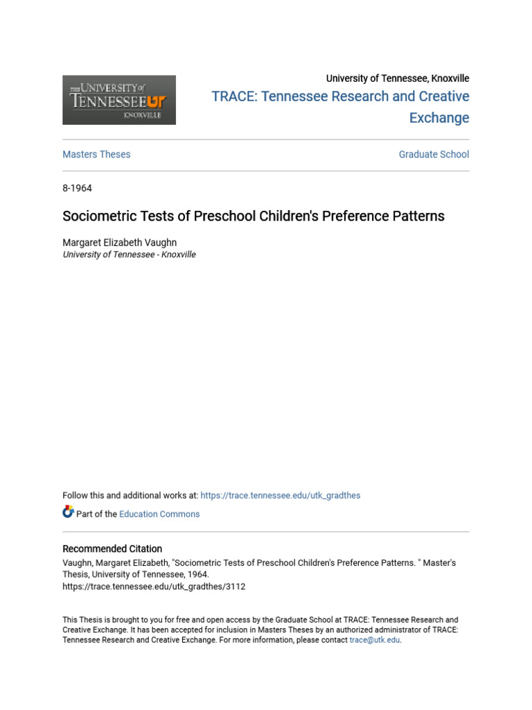 Sociometric Tests of Preschool Childrens Preference Patterns | PDF