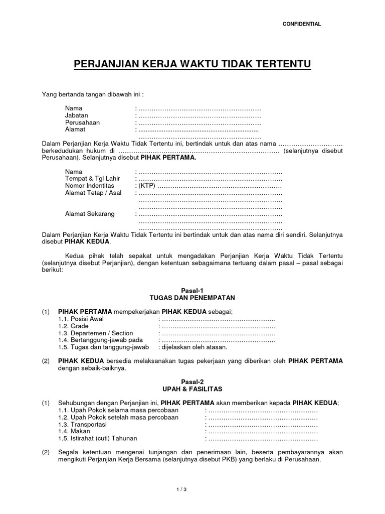 Contoh PKWTT-Staff | PDF | Pengelolaan Keuangan & Uang | Hukum