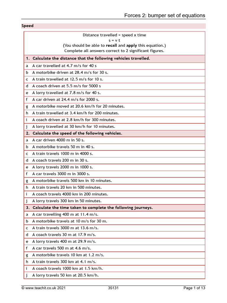 Forces 2 Bumper Set Equations Teachit 35131 | PDF | Momentum | Force