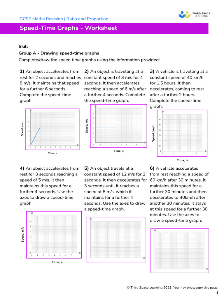 Third Space Learning Speed Time Graphs GCSE Worksheet 1 | PDF ...