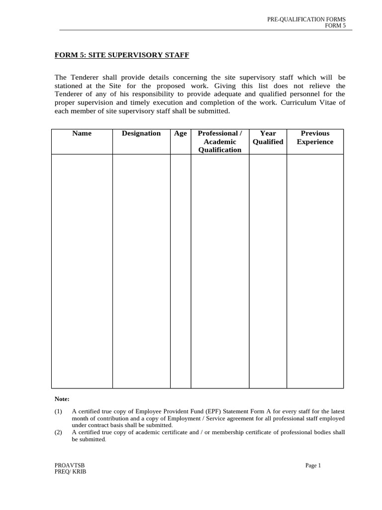 Site Supervisory Staff Details Form | PDF