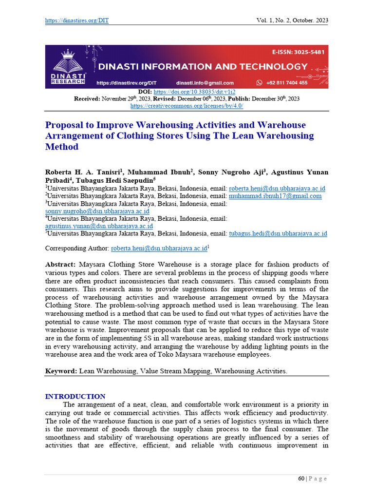 Proposal To Improve Warehousing Activities and Warehouse Arrangement of ...