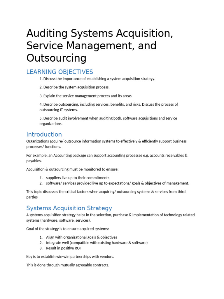 Auditing Systems Acquisitions | PDF | Outsourcing | Service Level Agreement
