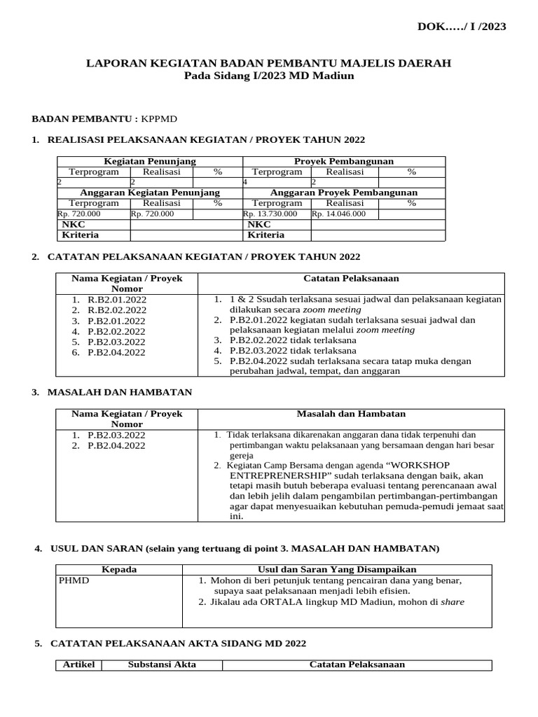 Laporan KPPMD BPMD-1 | PDF
