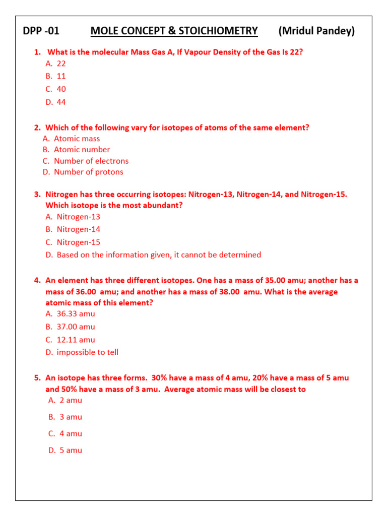 DPP 01 (Mole Concept) | PDF | Science & Mathematics DPP 01 (Mole Concept) | PDF | Science & Mathematics