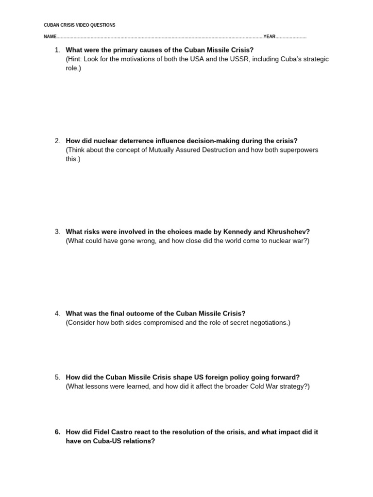 Cuban Missile Crisis Analysis Questions | PDF