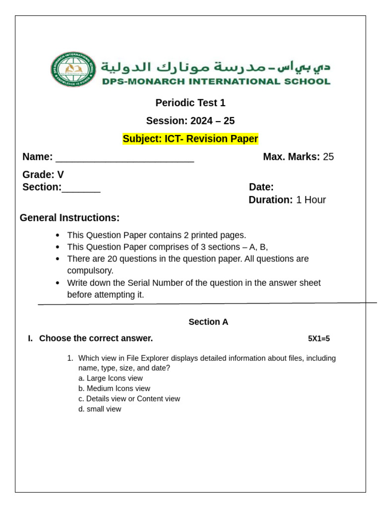 G5 Term 1 Revision Paper | PDF | Computer File | Computing