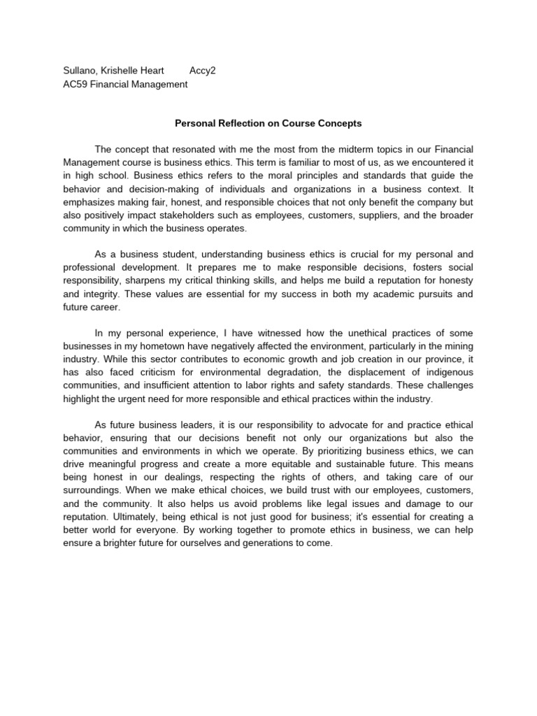 Reflection Paper FinMan | PDF | Business Ethics | Reputation