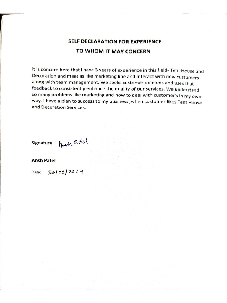 Ansh ExperiranceSelfDeclration | PDF