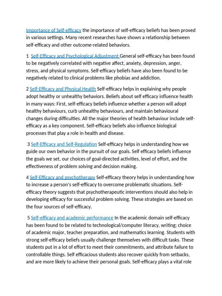 Understanding Self-Efficacy's Impact | PDF | Self Efficacy | Behavior