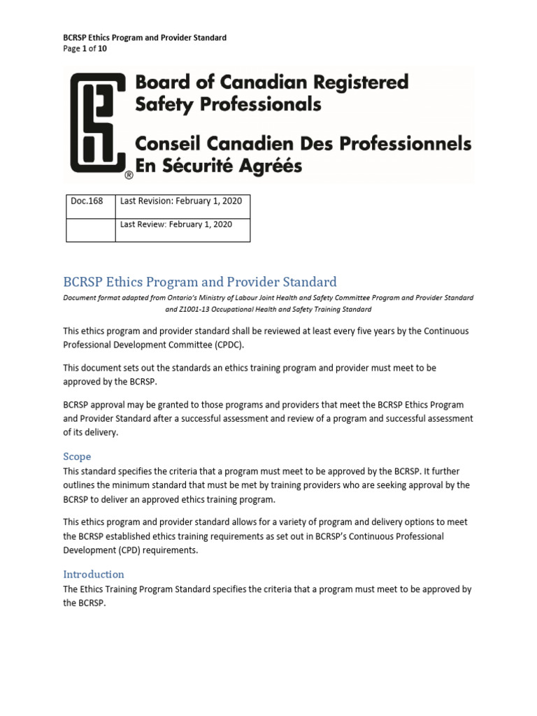 Doc.168 BCRSP Ethics Program and Provider Standard 1 | PDF ...