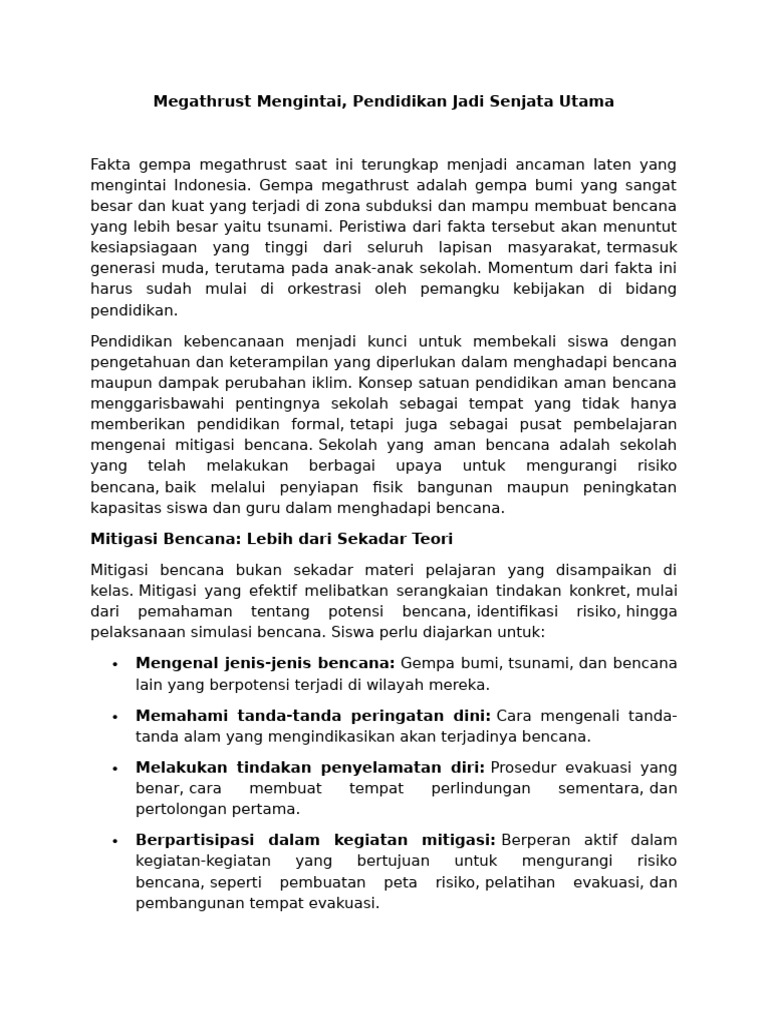 Megathrust Mengintai Pendidikan Menjadi Senjata Utama | PDF