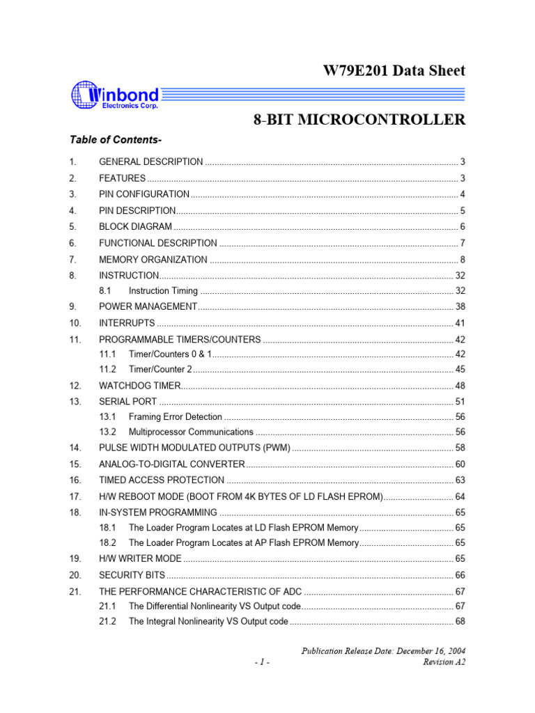 W79E201 | PDF | Microcontroller | Booting