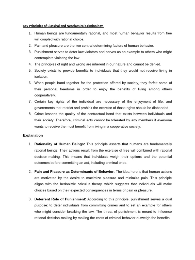 Key Principles of Classical and Neoclassical Criminology | PDF | Crimes | Crime & Violence
