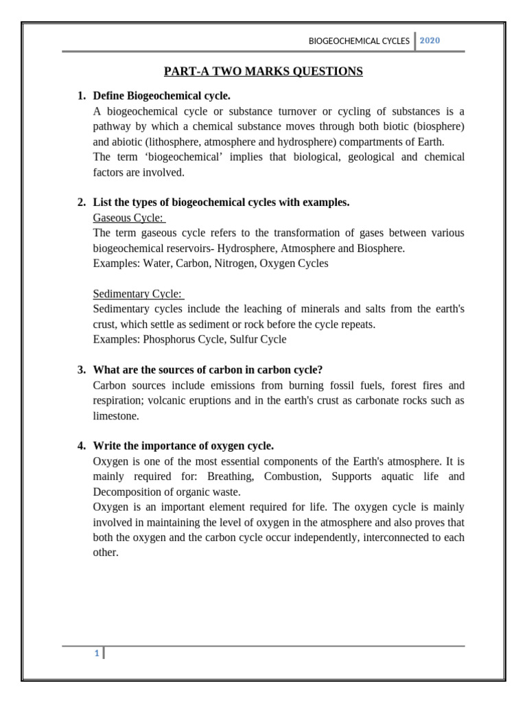 B9 Biogeochemical Cycles - Question Answers | PDF | Water Cycle ...