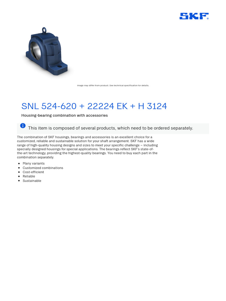 SNL 524-620 + 22224 EK + H 3124 - Housing Kits - SKF | PDF | License ...