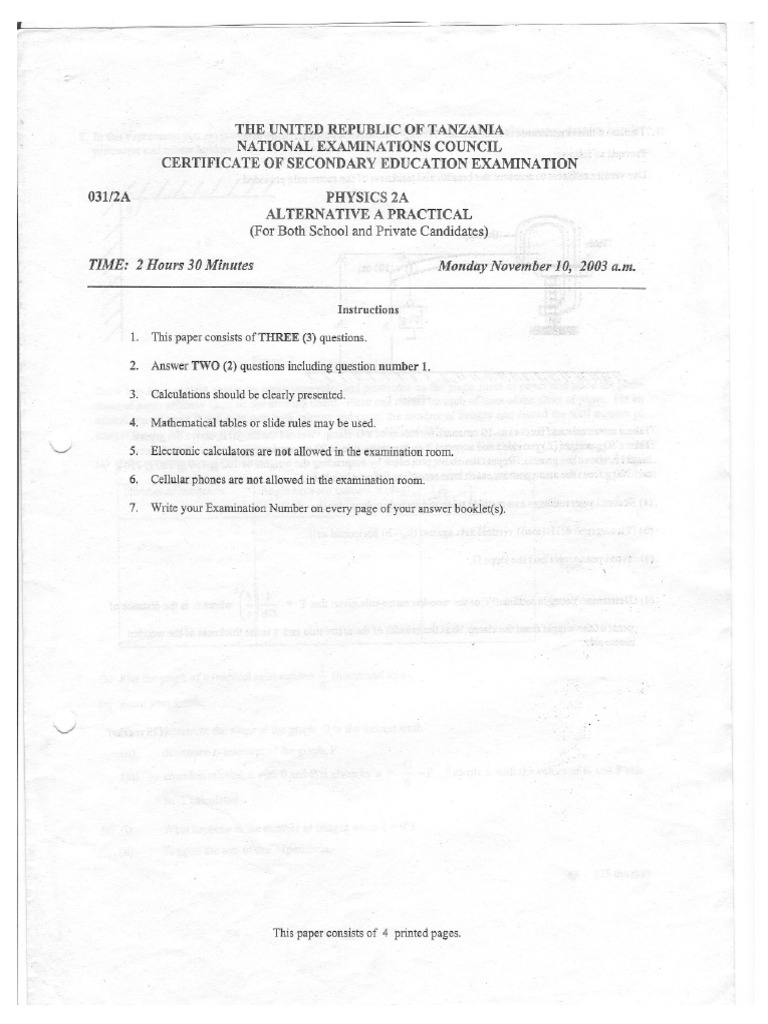 Physics 2A - 2003 | PDF