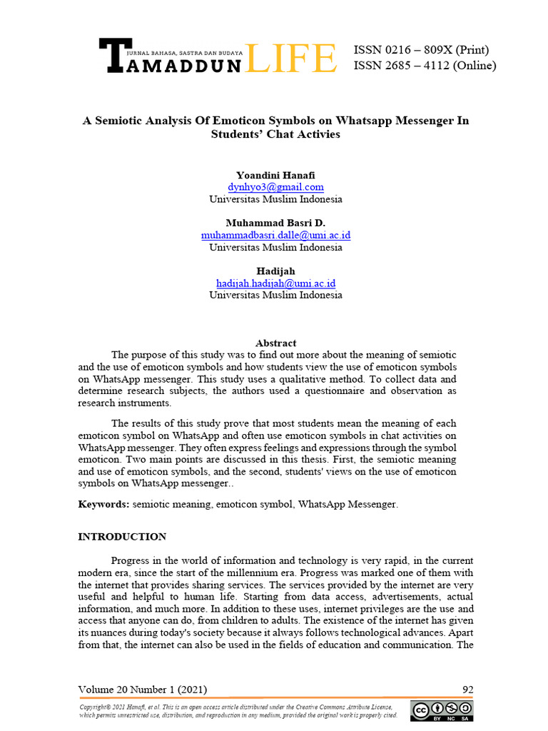 A Semiotic Analysis of Emoticon Symbols On Whatsap | PDF | Data | Open Access