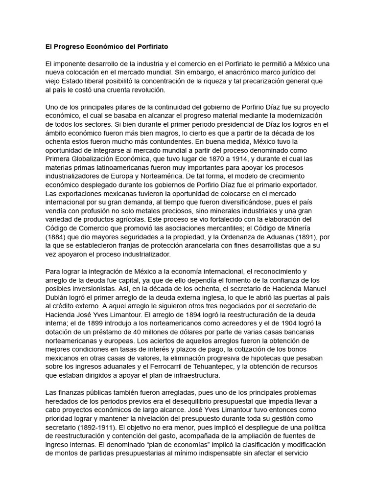 Progreso Económico en el Porfiriato | PDF | México | Bancos
