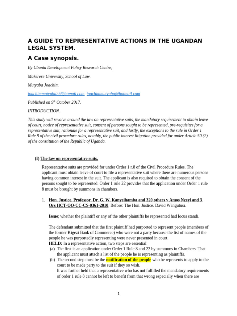 Representative Suits in Uganda: A Guide | PDF | Lawsuit | Justice