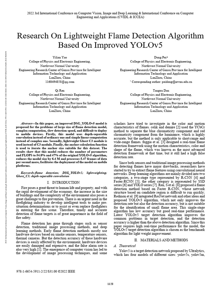 Research On Lightweight Flame Detection Algorithm Based On Improved YOLOv5 | PDF | Applied ...