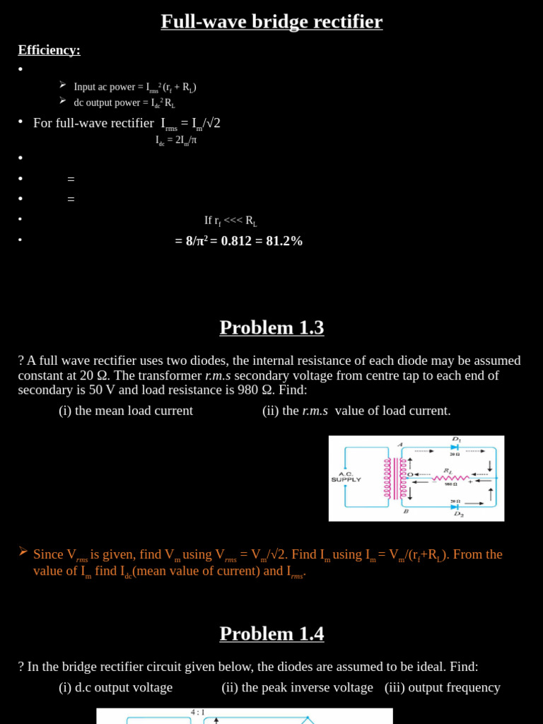 2.4 - Efficiency of Full-Wave Bridge Rectifier | PDF